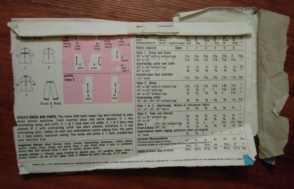 Vtg 1970 Simplicity Sewing Pattern 9129 Child Size 1 Dress & Pants ...