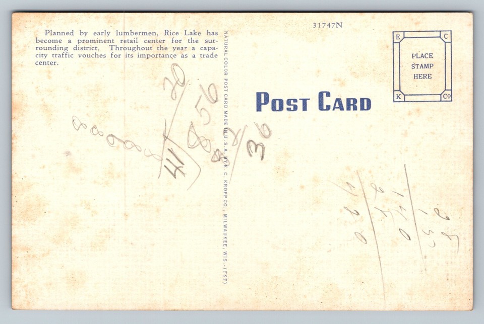 Main Street Rice Lake Wisconsin Vintage Unposted Linen Postcard | eBay