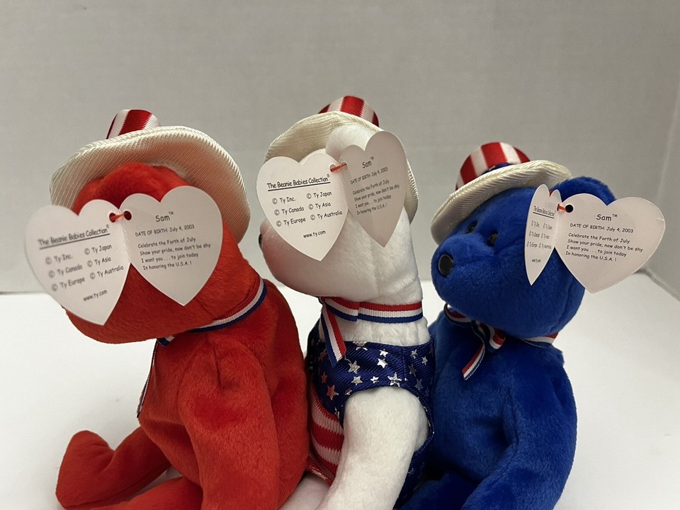 Ty Beanie Babies SAM USA Top Hat Bears Red, White and Blue 2003 MINT ...