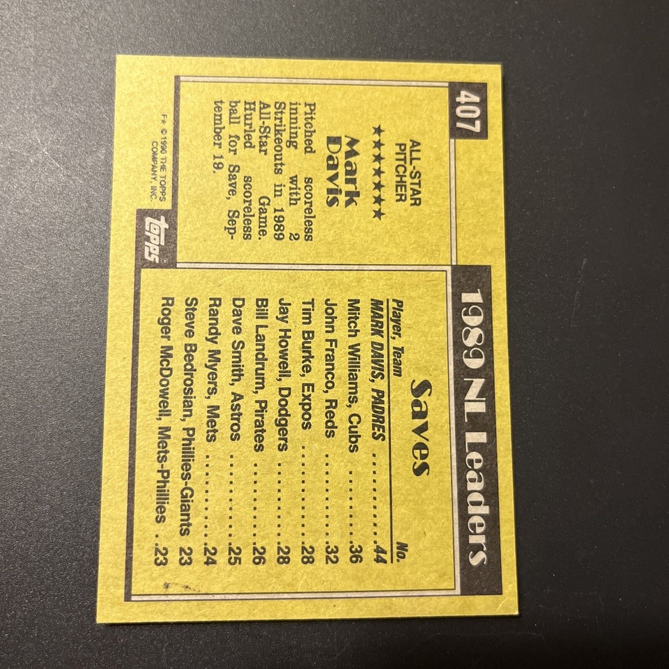 1990 Topps - All-Star #407 Mark Davis | eBay