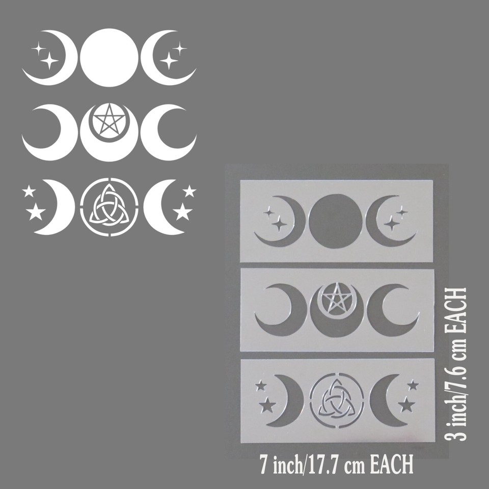 Set 3 Triple Moon STENCILS 3 X 7 each Wiccan/Pagan/Stars/Goddess ...