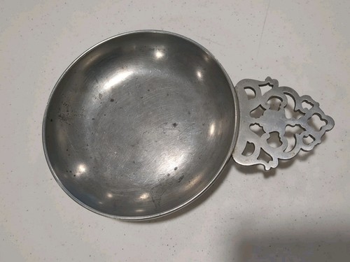 Vtg STEDE Pewter Porringer Bowl w/Scalloped Handle 6" Dia, 8½"L | eBay