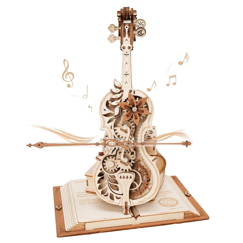 ROKR 3D Wooden Puzzle Magic Cello Mechanical Music Box Model Kit Decor ...