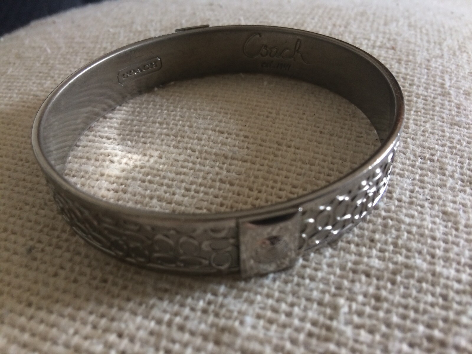 Coach Logo Silvertone Signature Bangle Bracelet .5” W… - Gem