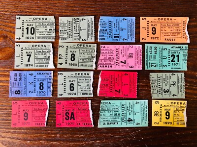 Vintage 1969 - 1975 Atlanta, Georgia Opera Ticket Stub Lot of 16 ...