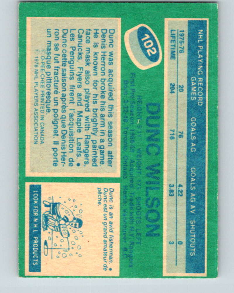 (HCW) 1976-77 O-Pee-Chee #102 Dunc Wilson Pittsburgh Penguins V12561 | eBay