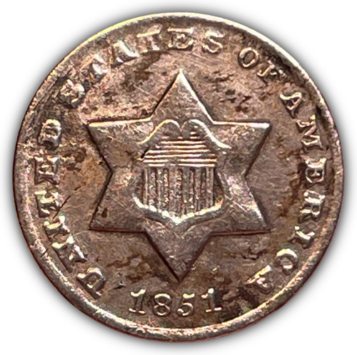 1851-O Three Cent Silver Trime Extremely Fine XF Coin, Details #21203 ...