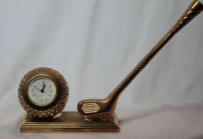 Miniature Clock GOLF BALL & GOLF CLUB Gold Toned New Battery Mini | eBay