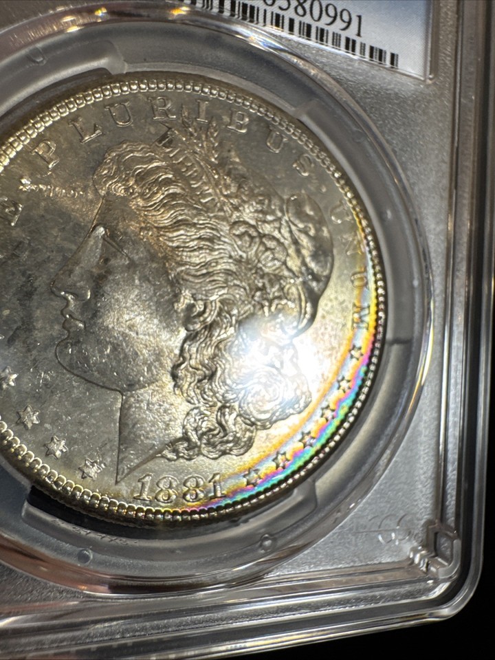 1881-S Morgan Silver Dollar. Rainbow Obverse! Beautiful Colors. PCGS ...