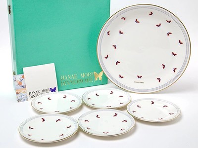 HANAE MORI Party Set 1 dinner plate 5 bread plates Fujii Tea Butterfly ...