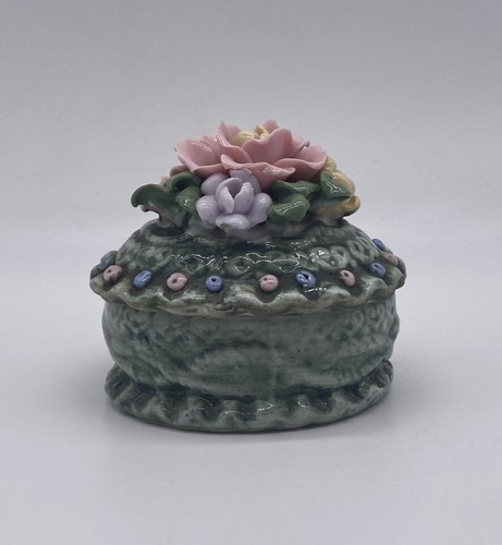 Vintage Porcelain Multicolored Flowers Trinket Box | eBay