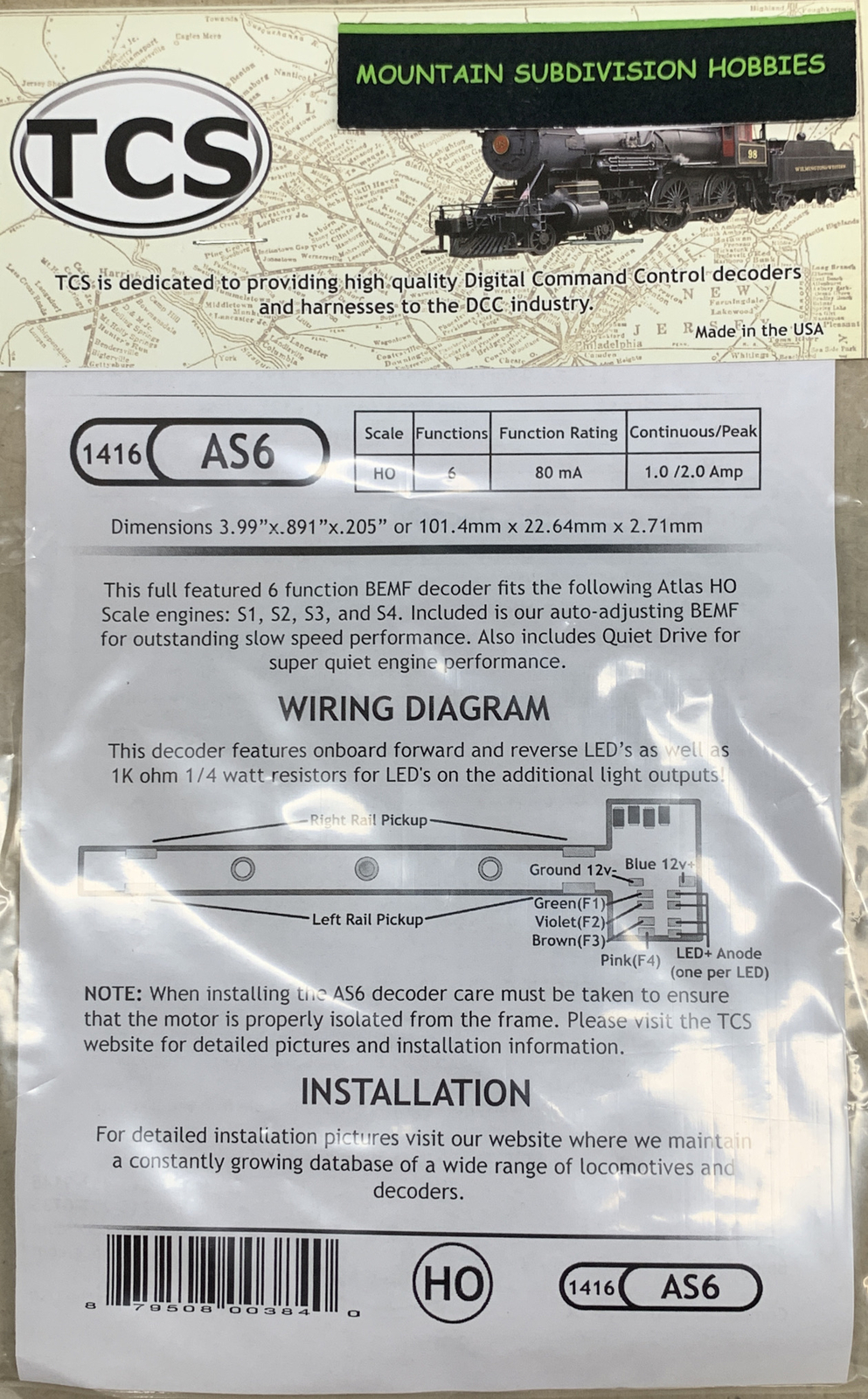 Train Control Systems TCS 1416 AS6 DCC Decoder for Atlas HO ALCO S1 S2 S3 S4 | eBay