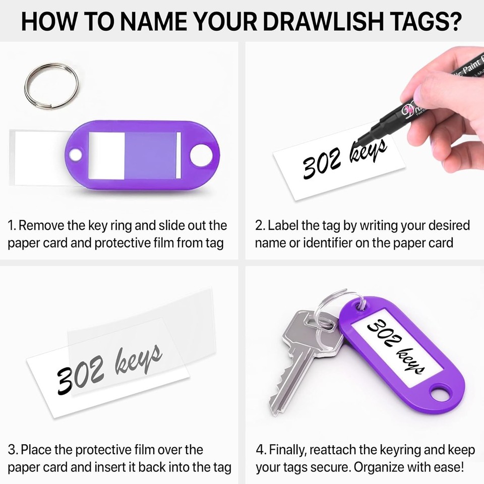 35 Key Tags with Labels – 10 Colors Durable Key Fobs with Split Rings ...