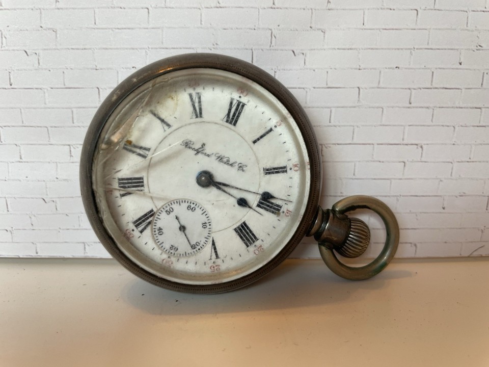 Antique Rockford Watch Co Pocket Watch Roman Numeral Hour Markers ...