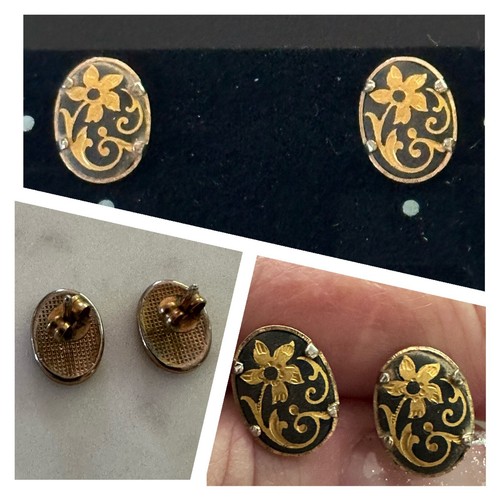 Antique Vintage Spanish Damascene Earrings Black Gold Floral Design ...