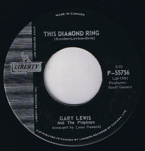 Gary Lewis & Playboys This Diamond Ring 45 rpm Hard To Find Canadian ...