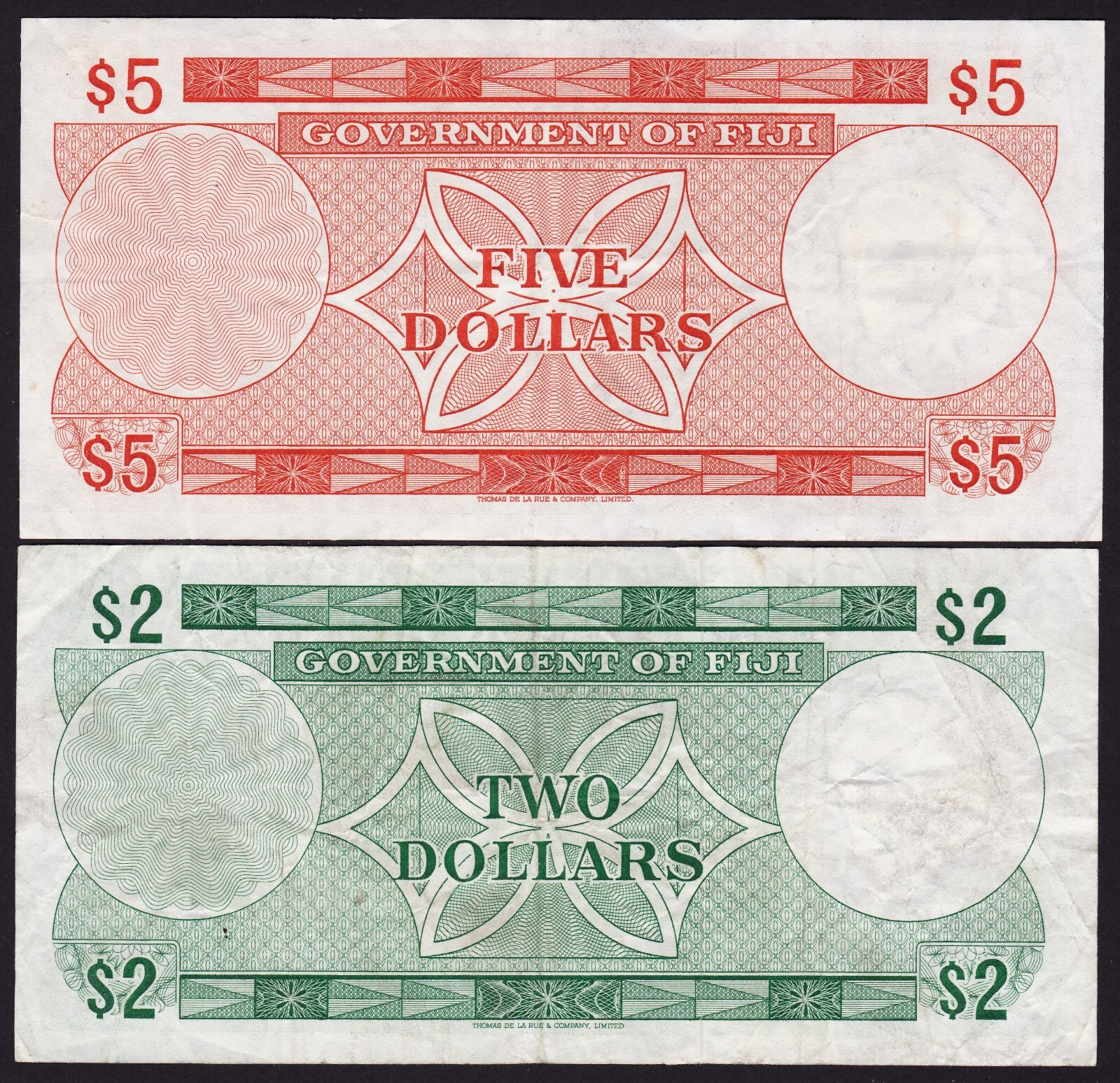 Fiji Banknotes $5, $2, $1 and 50 cents 1971 Set P64a, P65a, P66a, P67a ...