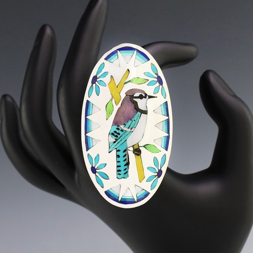 NATIVE AMERICAN ZUNI STERLING SILVER & INLAY BLUE JAY RING BY QUINTIN ...