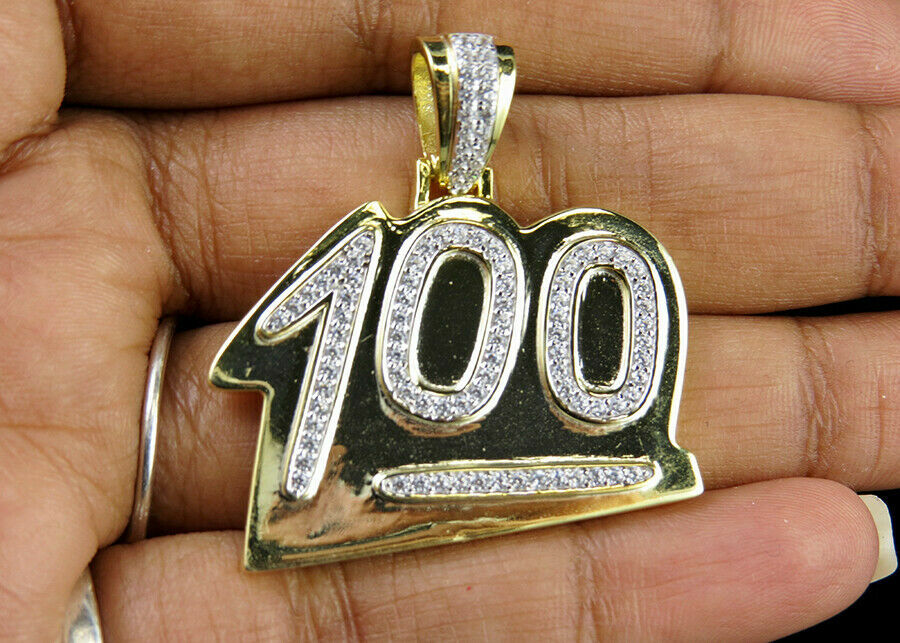 Men's 14K Yellow Gold Plated 0.50 Ct Moissanite Number "100" Pendant 1. ...