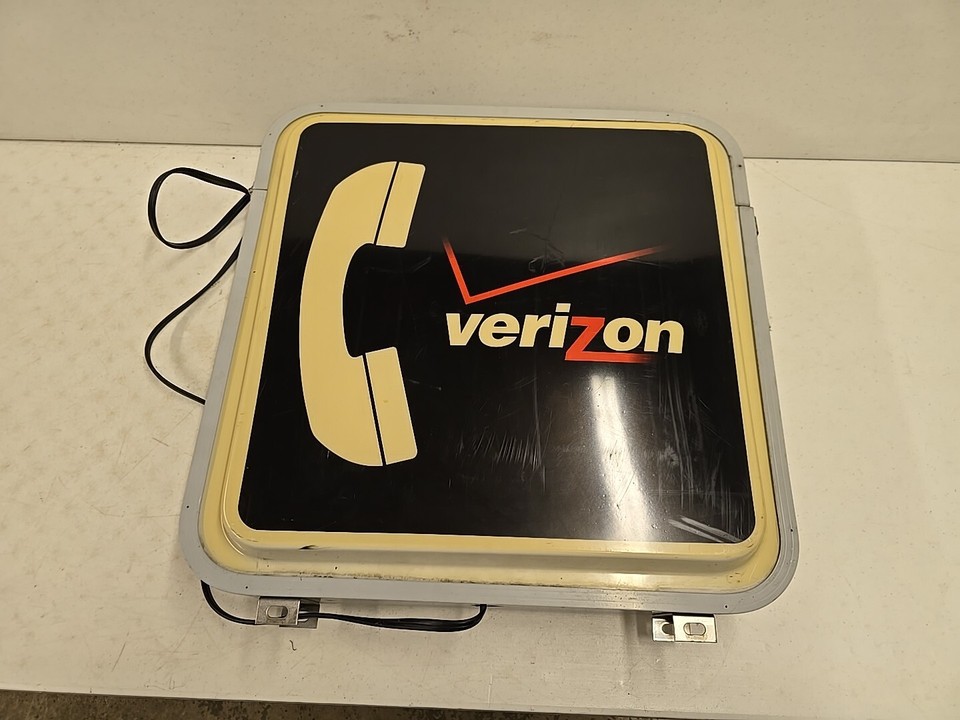 Vintage 24" Lighted Double Sided Verizon Telephone Advertising Can Sign ...