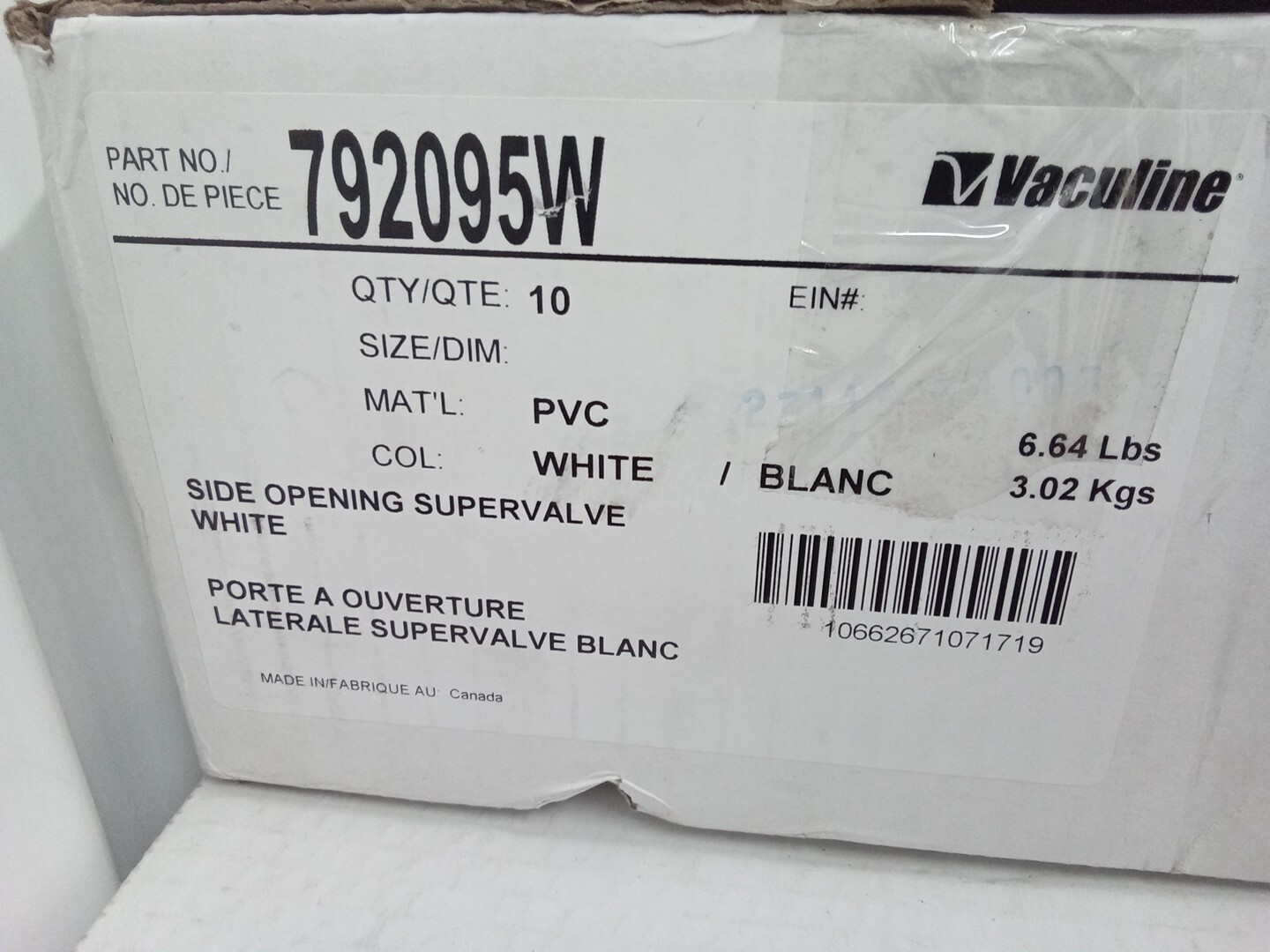 Vaculine, 792095W, Central Vacuum Inlet, Super Valve, PVC, Sbwh-m1s1-bb ...