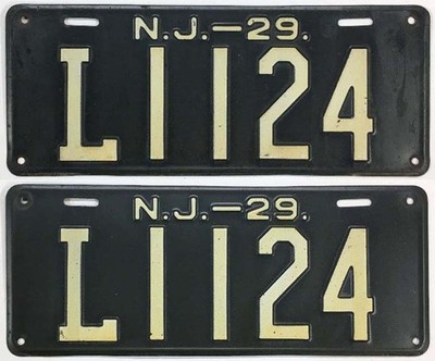 New Jersey 1929 Mercer County License Plate Pair Set L 1124 Original ...