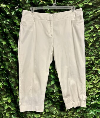Talbots Petites Signature Capri Pants White Cropped Button Cuff Womens ...