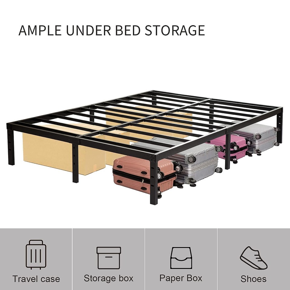 King Size Bed Frame, 3500lbs Heavy Duty Metal Frames with Steel Slats ...