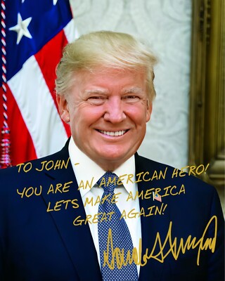 PERSONALIZED PRESIDENT DONALD TRUMP "AMERICAN HERO" GOLD AUTOGRAPH 8X10 ...