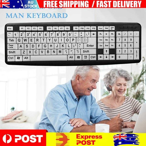 104 Keys USB Wired Large Print White Keys Black Letter PC Computer ...