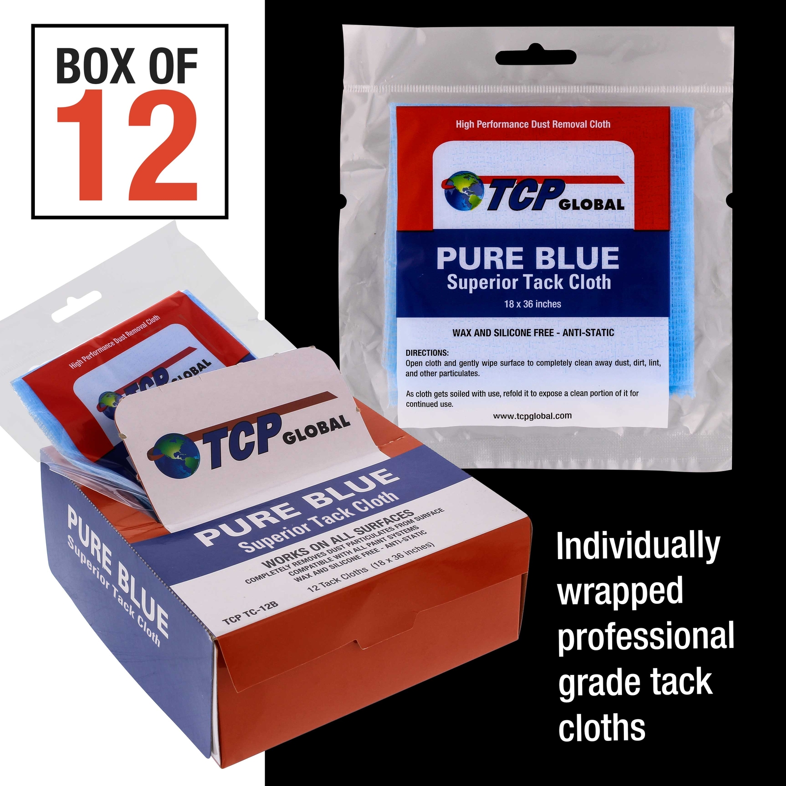 Blue Tack Cloths, Box of 12 - Wax Silicone Free Anti-Static Automotive ...