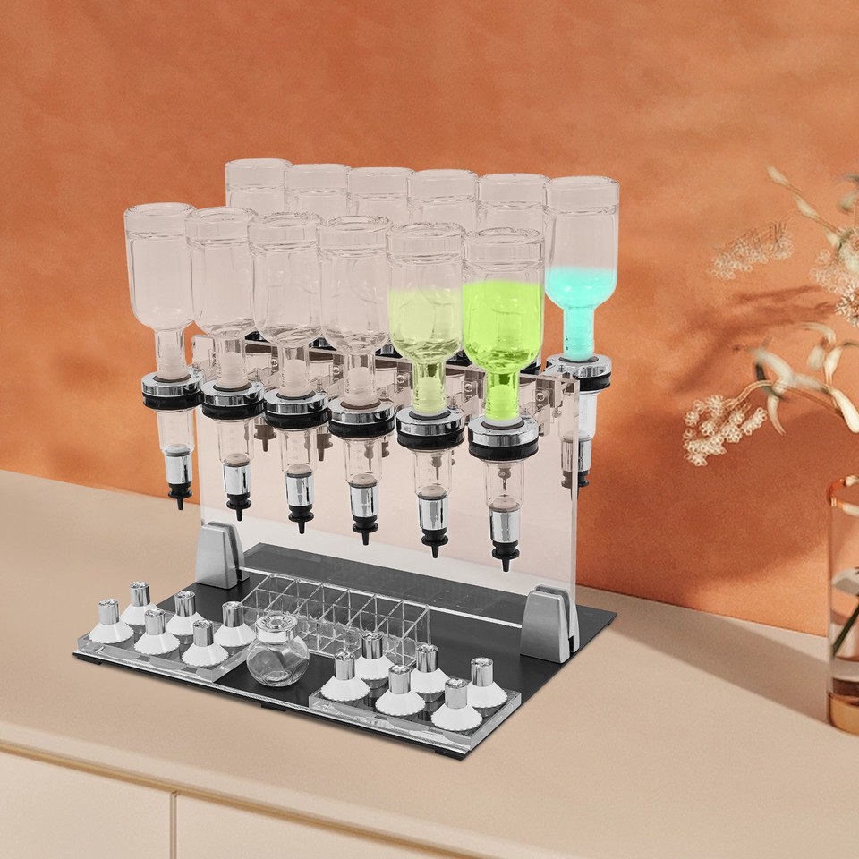 Manual Perfume Dispenser 12 Bottle Station Glass Pump Tester Rack Black ...