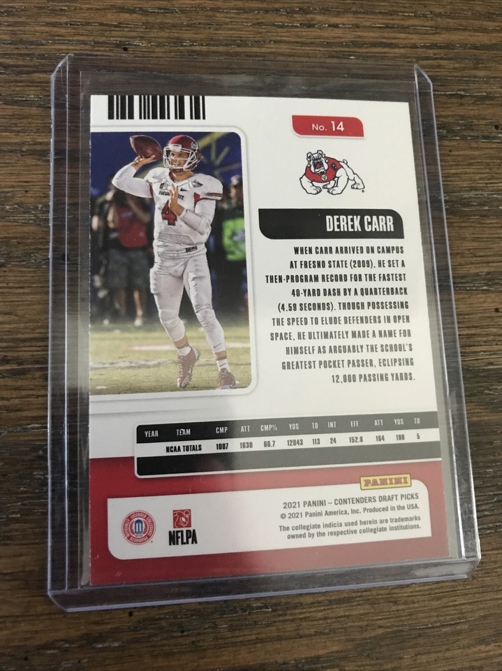 Derek Carr 2021 Panini Contenders Draft Picks Red Parallel #14 Raiders ...