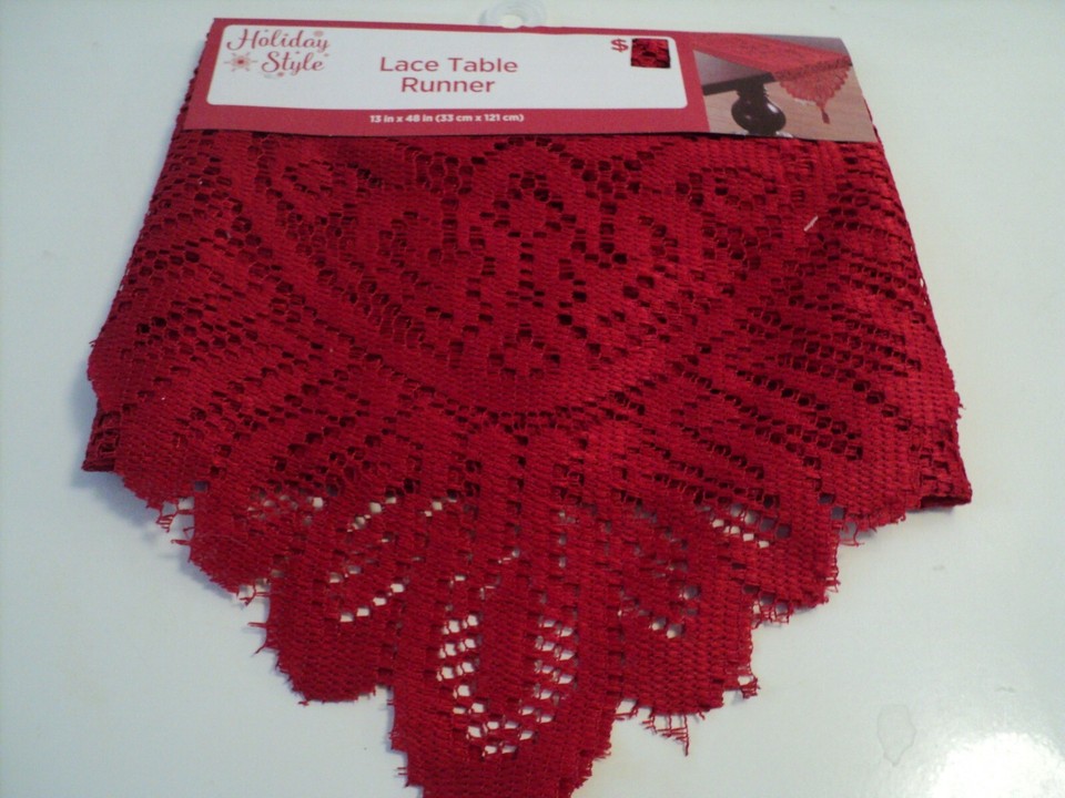 Holiday Style Red Lace Table Runner with Tassels 13" x 48" NEW | eBay