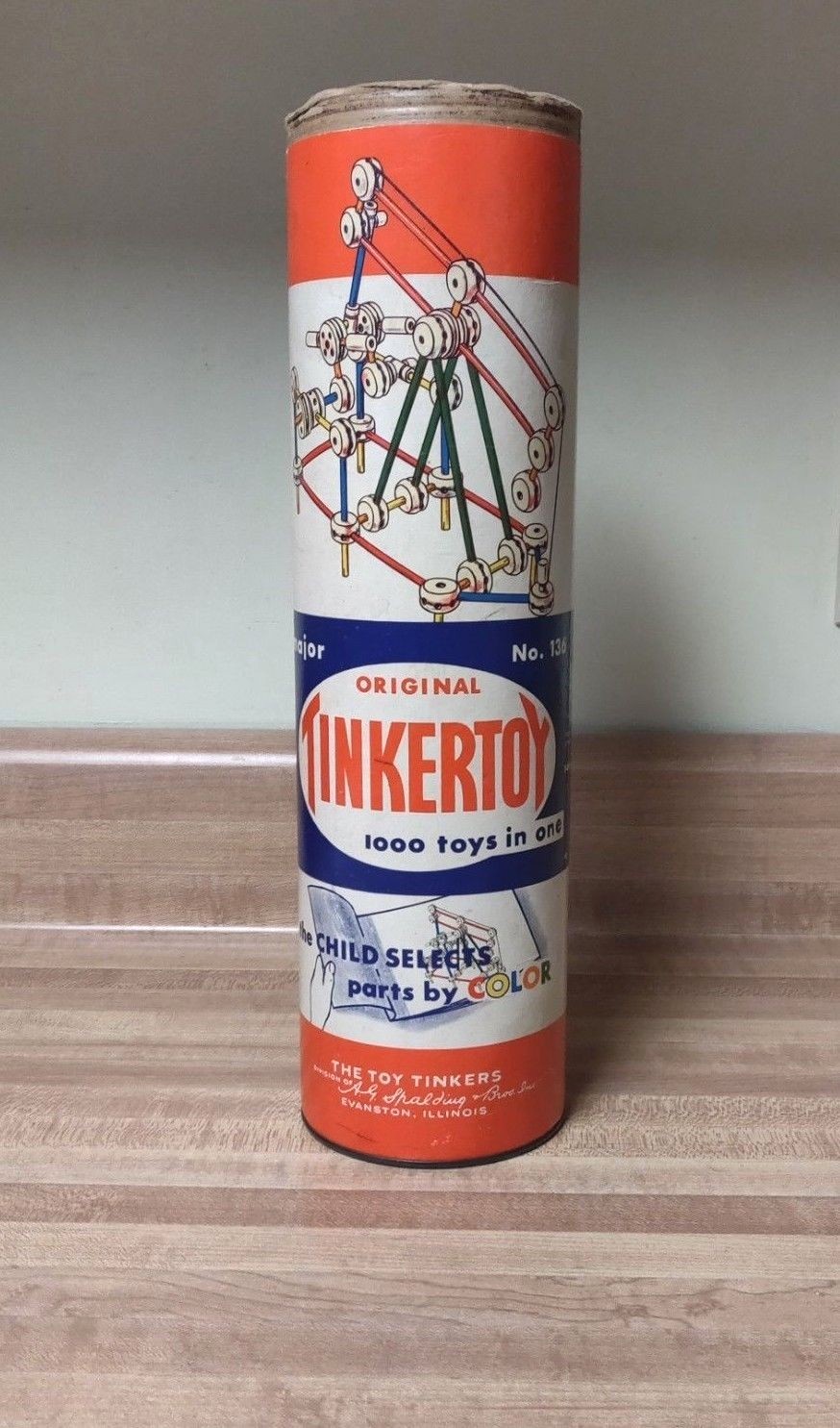 Vintage Cylinder Box of 131 Original Major Tinkertoy Set No. 136 - 1959 ...
