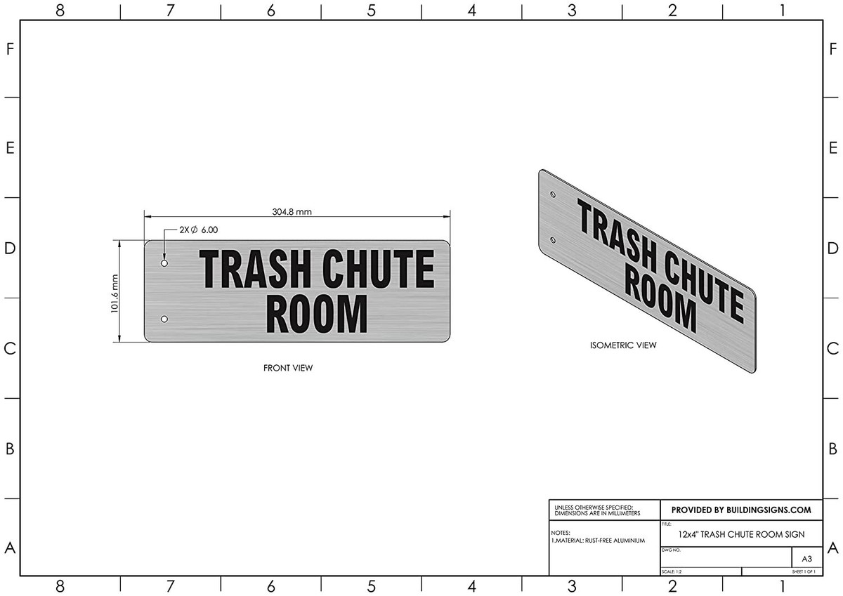 Trash Room Sign GARBAGE ROOM SIGN WHITE ALUMINUM