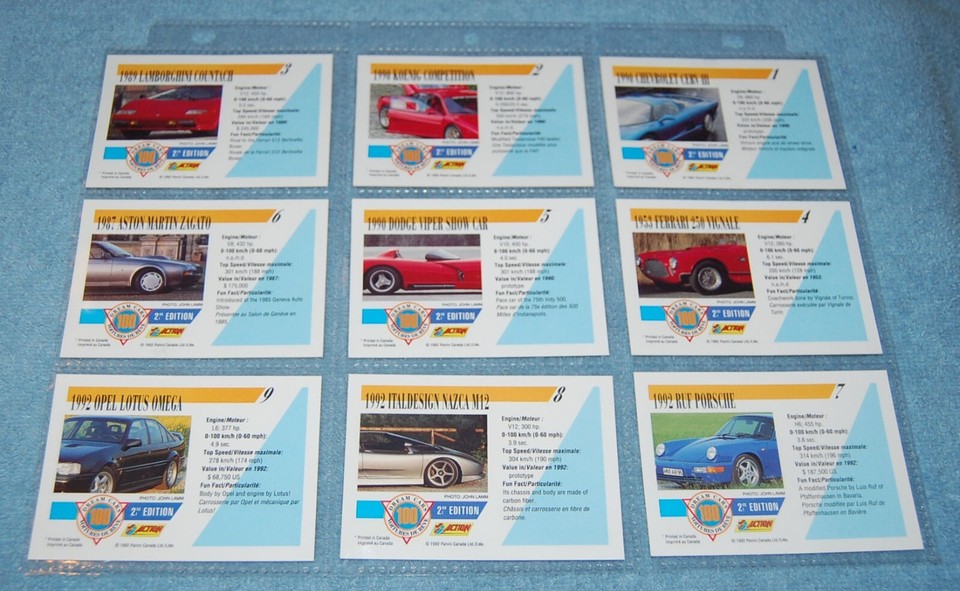 Dream Cars 2nd Edition Cards Quantity 9 Collector Card Set w/Display ...