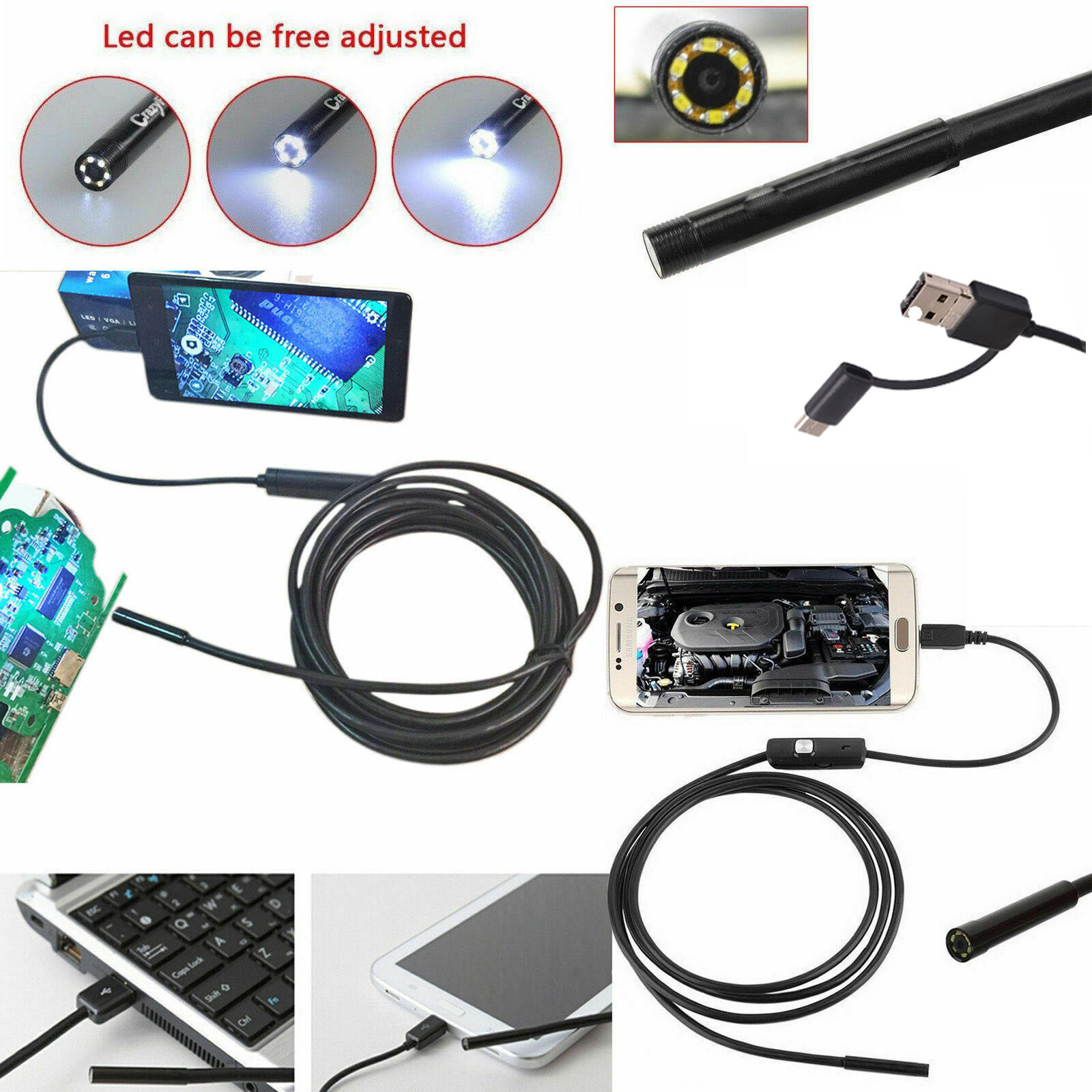 Semi-Righid/Soft Endoscope Waterproof Inspection Camera for Samsung S10 ...
