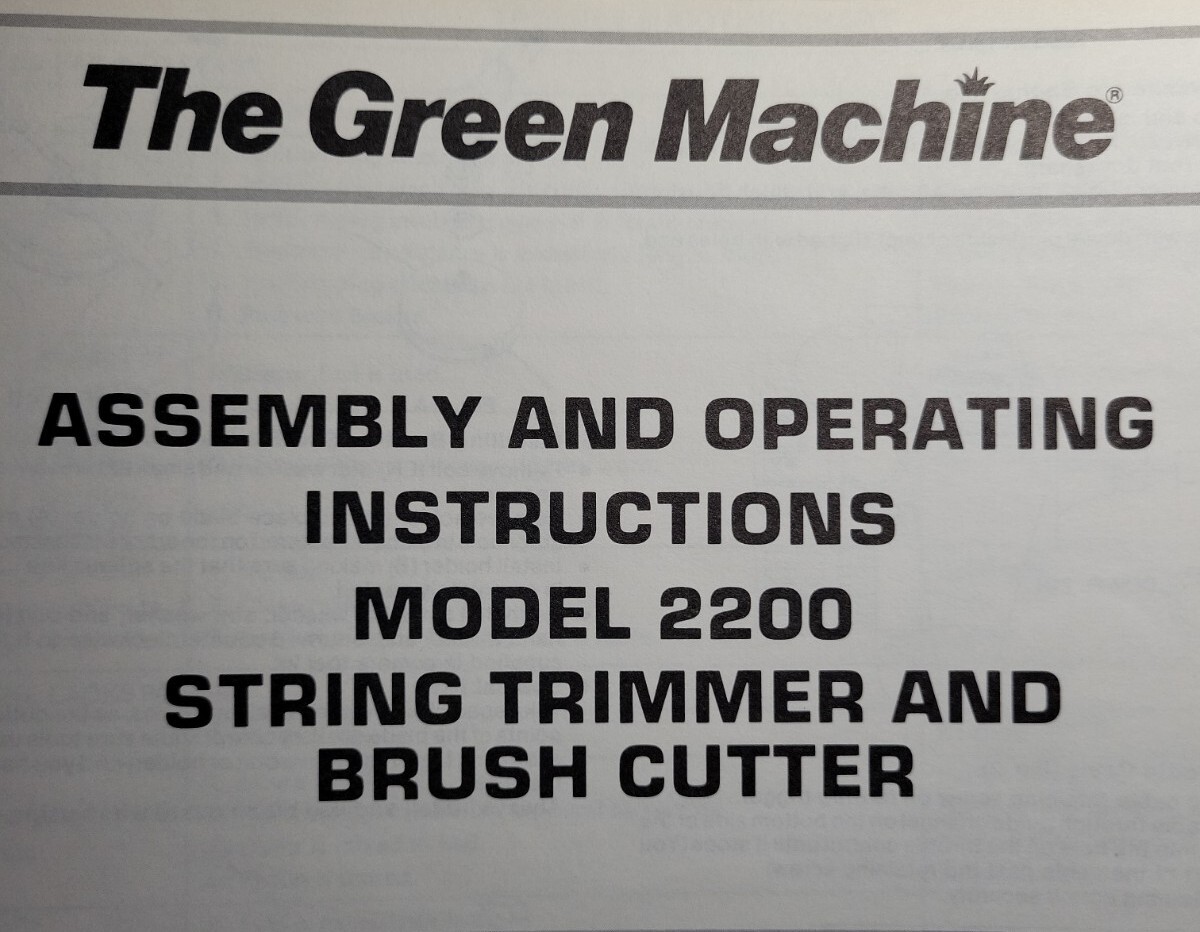 HMC Green Machine Gasoline String Trimmer Brush Cutter 2200 Owner ...