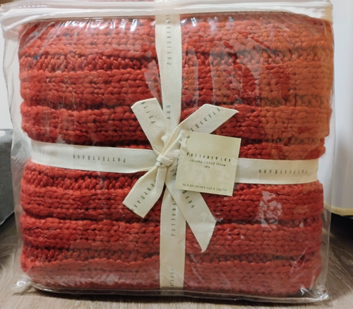 NEW Pottery Barn Large Rustic Red Chunky Ribbed Knit Throw Blanket 50 ...
