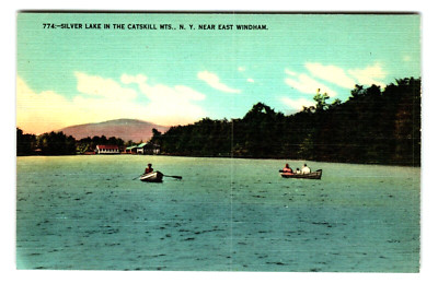 Postcard NY Silver Lake in the Catskill Mts Near East Windham Row Boats ...