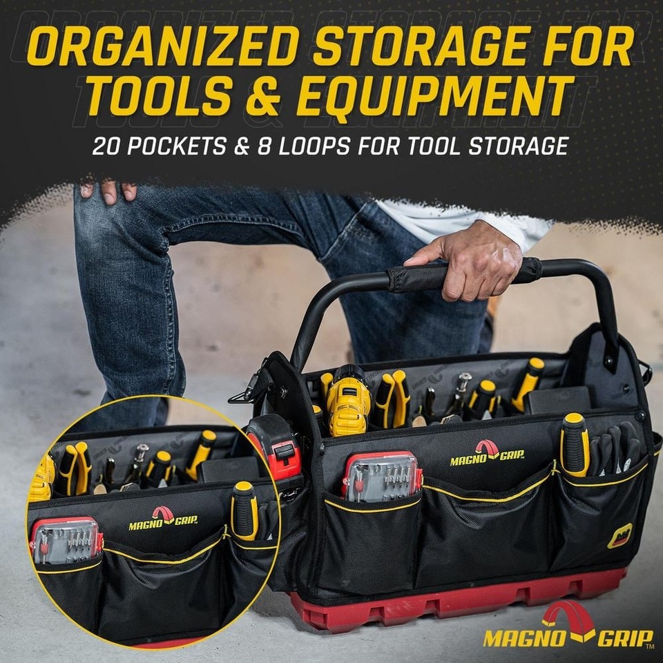 RED Base Series 18 in. 20-Pocket Tool Tote Bag, 8 Loops, Comfort Grip ...