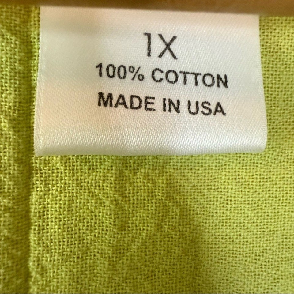 Susan Graver 1X Neon Green Cotton Gauze Button Down Shirt Office Career ...