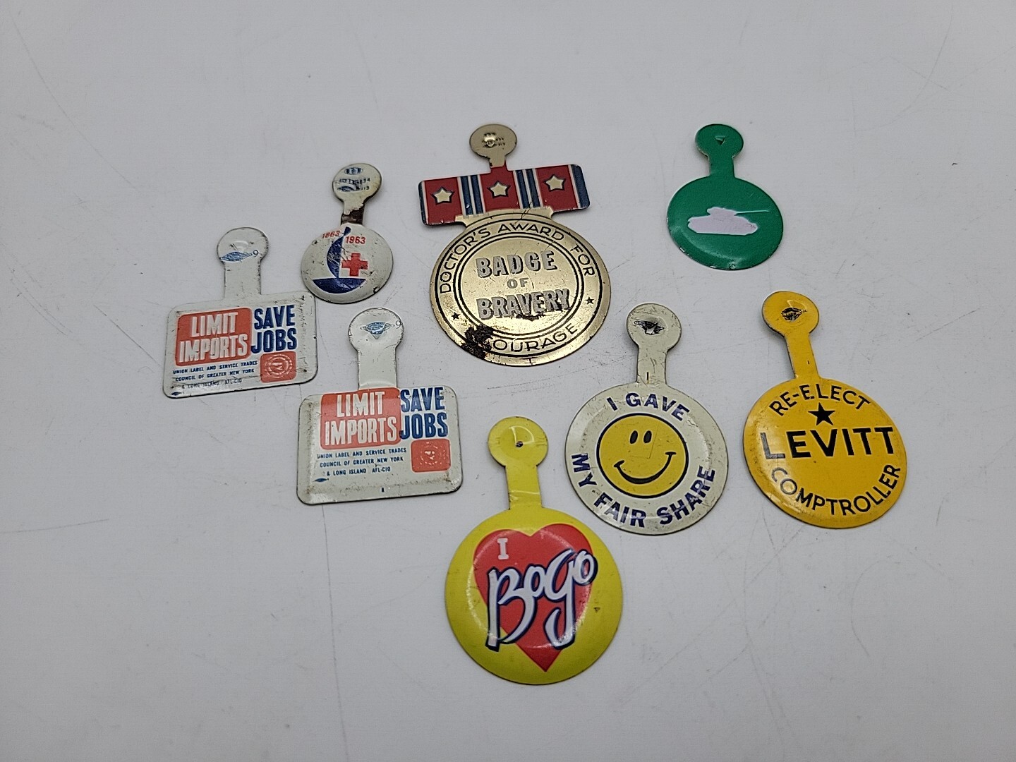 VINTAGE LOT OF 8 TIN TAB PINS Bend Over Tab | eBay