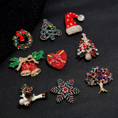 Christmas Brooch Badge Rhinestone Crystal Enamel Brooch Pin Xmas Tree ...