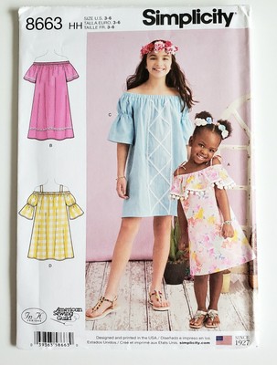 Simplicity 8663 Girls Size 3-6 Off Shoulder Peasant Dress Pattern Uncut | eBay
