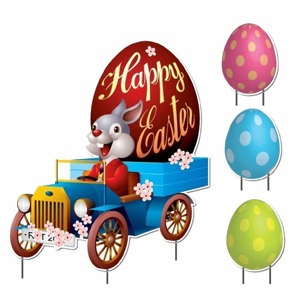 Easter Lawn Decoration - Easter Bunny in Vintage Car - FREE SHIPPING | eBay