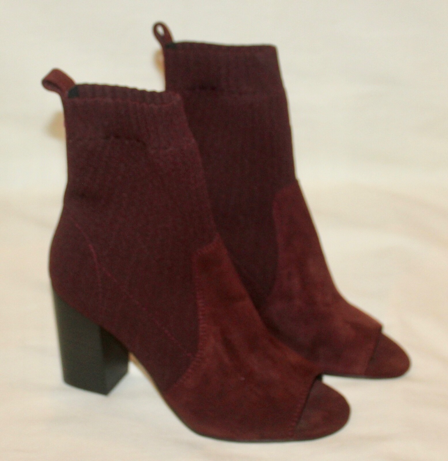 SPLENDID Nuru Suede Peep Toe Stretch Ankle Booties SZ 7 NEW Deep Maroon ...
