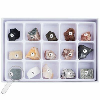 AmScope 15pc Rock Mineral Specimen Science Kit for Stereo Microscopes ...