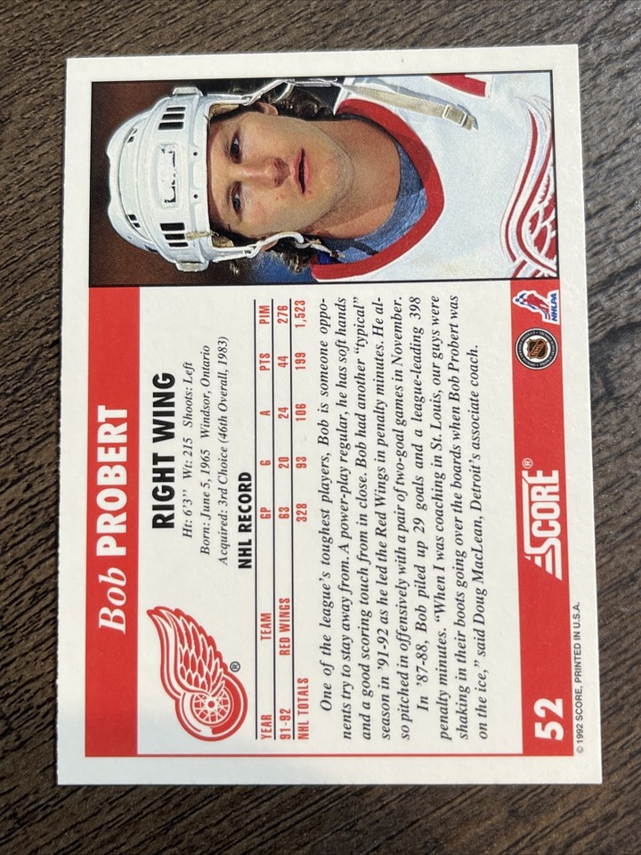 1992-93 Score Red Wings Hockey Card #52 Bob Probert | eBay